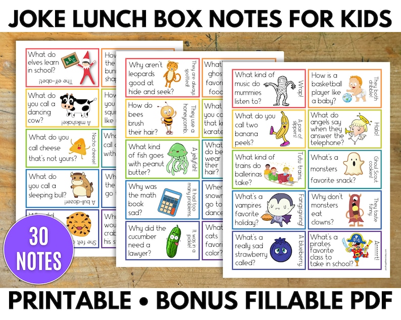 Joke Lunch Box Notes for Kids Lunchbox Notes Lunchbox Note - Etsy