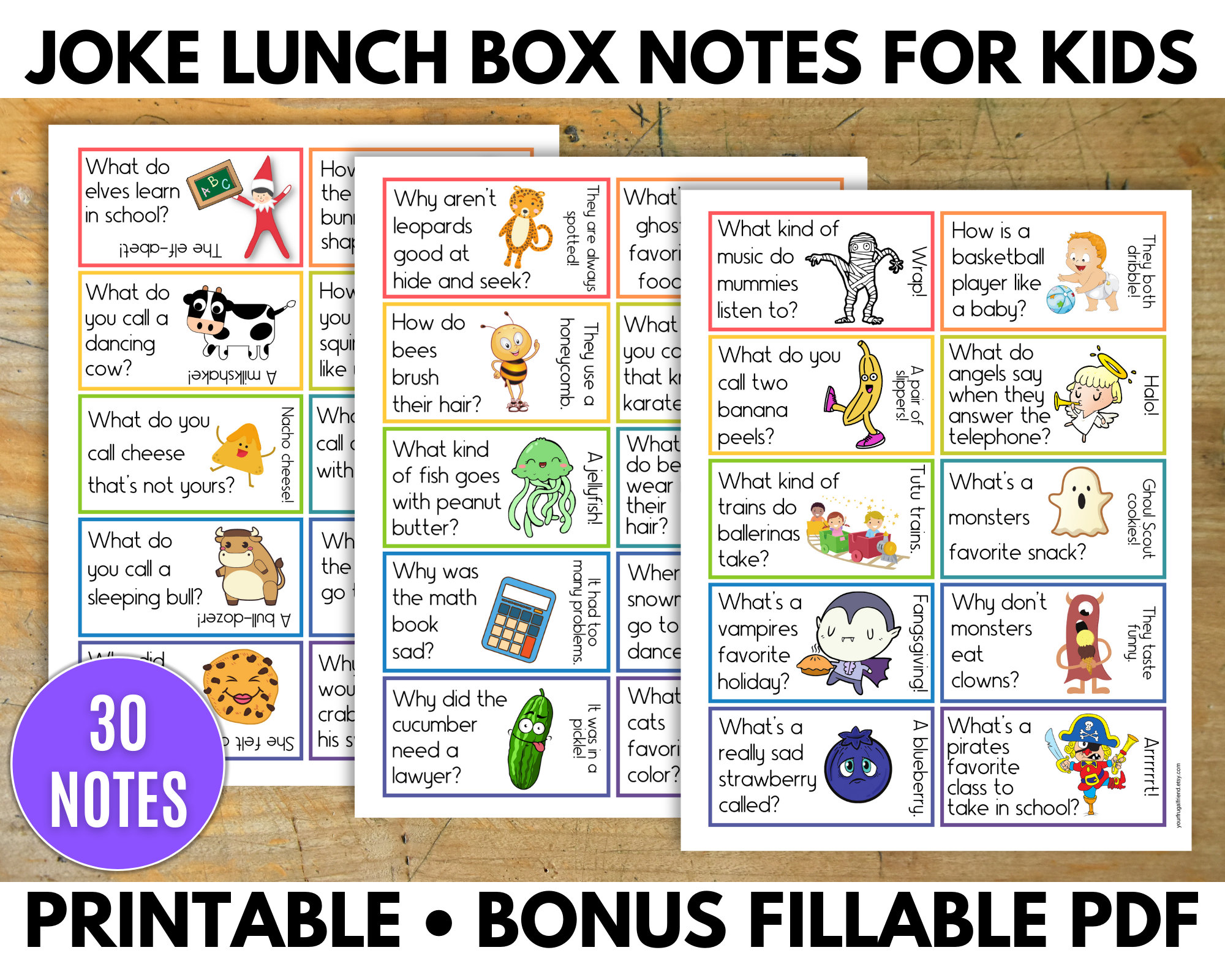 Joke Lunch Box Notes for Kids, Lunchbox Notes, Lunchbox Note Templates ...