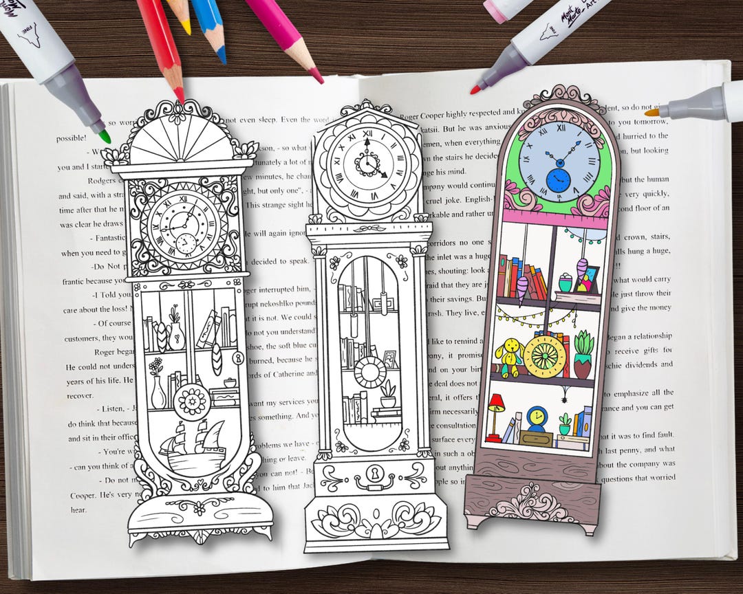 Adult Coloring Bookmarks, Bookshelf Bookmark, Hand Drawn Bookshelf ...