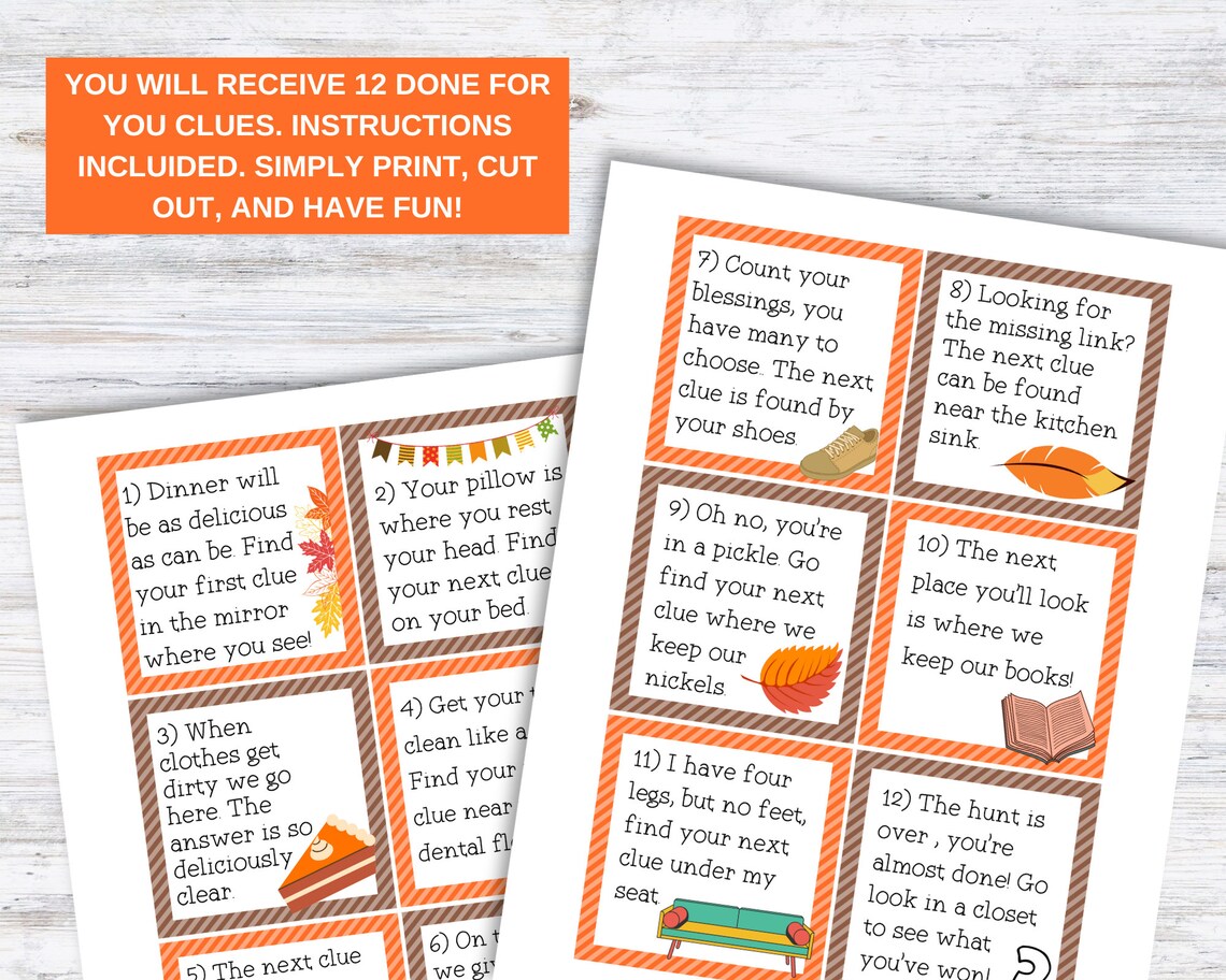 Indoor Thanksgiving Scavenger Hunt Scavenger Hunt for Kids - Etsy