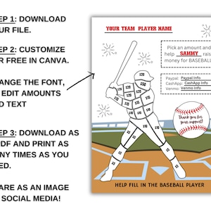 Editable Baseball Player Fill in Fundraiser, Baseball Fundraiser Sheet ...
