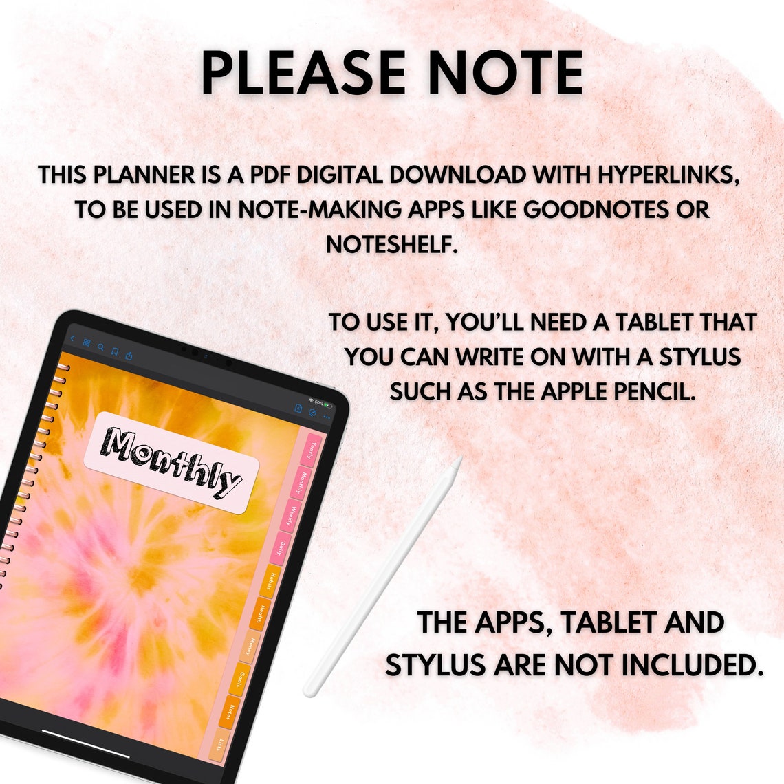 Digital Planner Undated Tie Dye Planner Goodnotes Portrait | Etsy