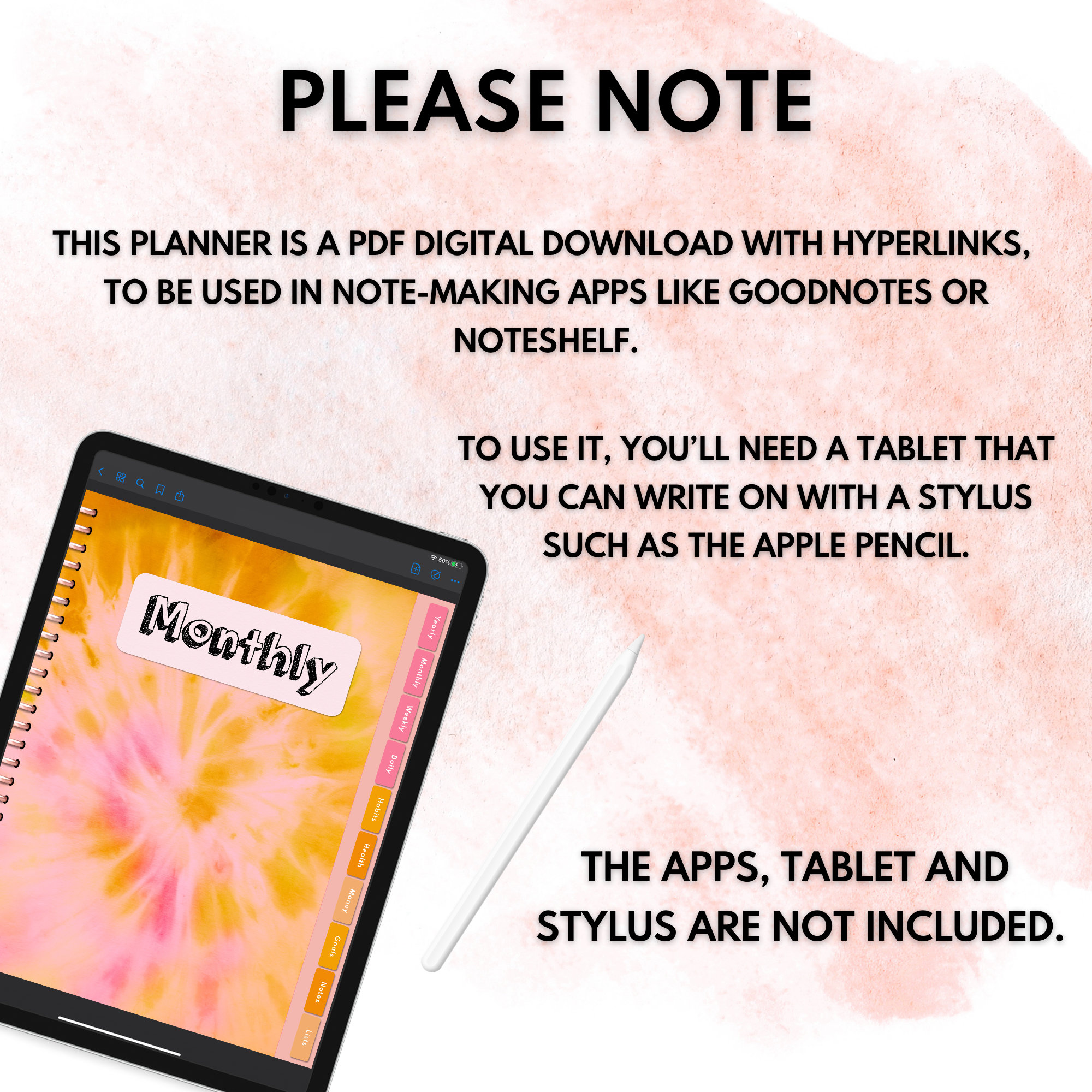 Digital Planner Undated Tie Dye Planner Goodnotes Portrait | Etsy
