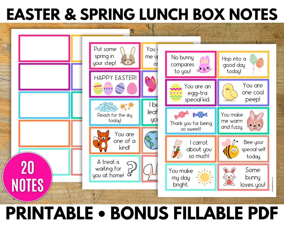 Easter Lunch Box Notes for Kids, Lunchbox Notes, Lunchbox Note ...