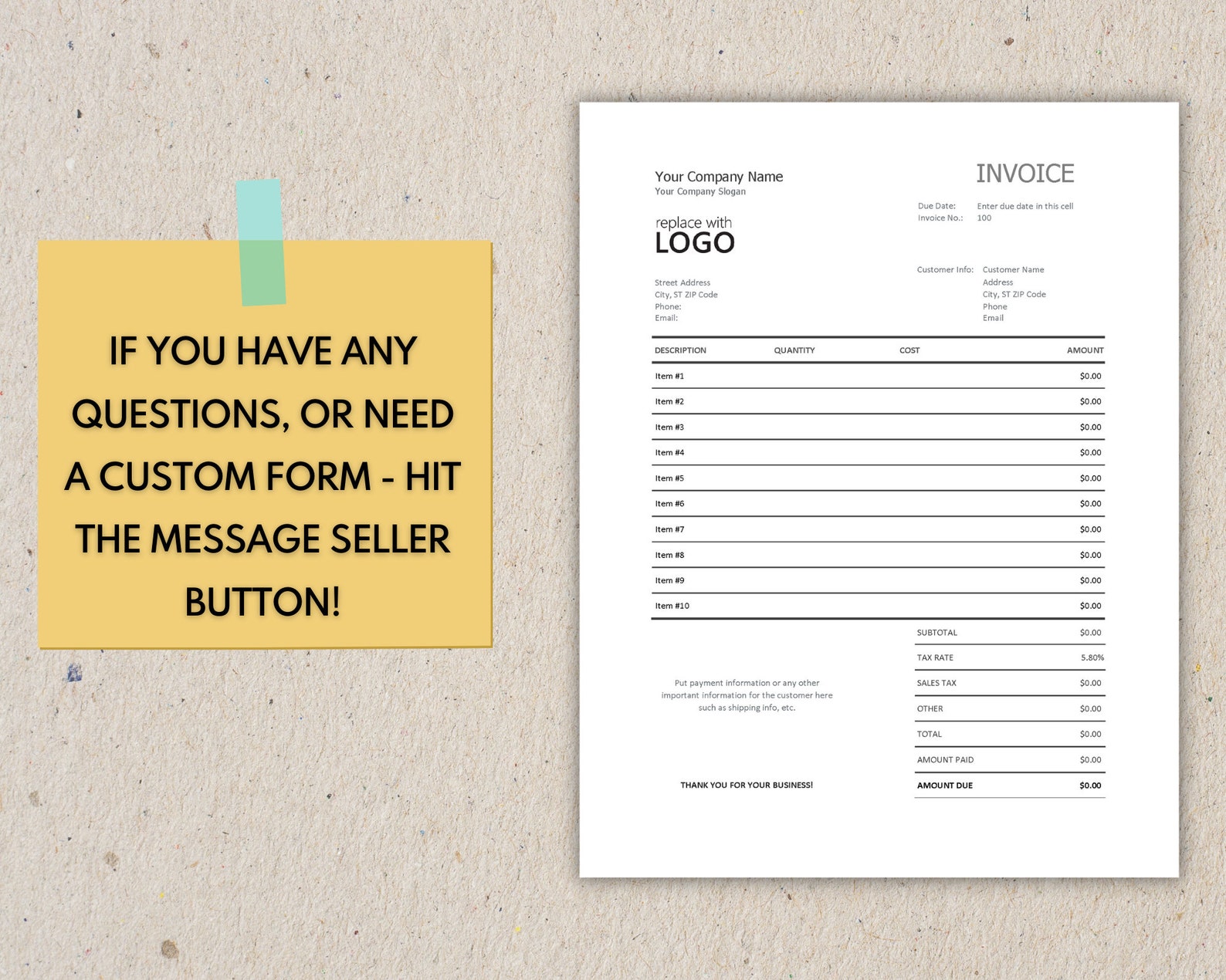 Invoice Template Invoice With Logo Invoice Template Word - Etsy