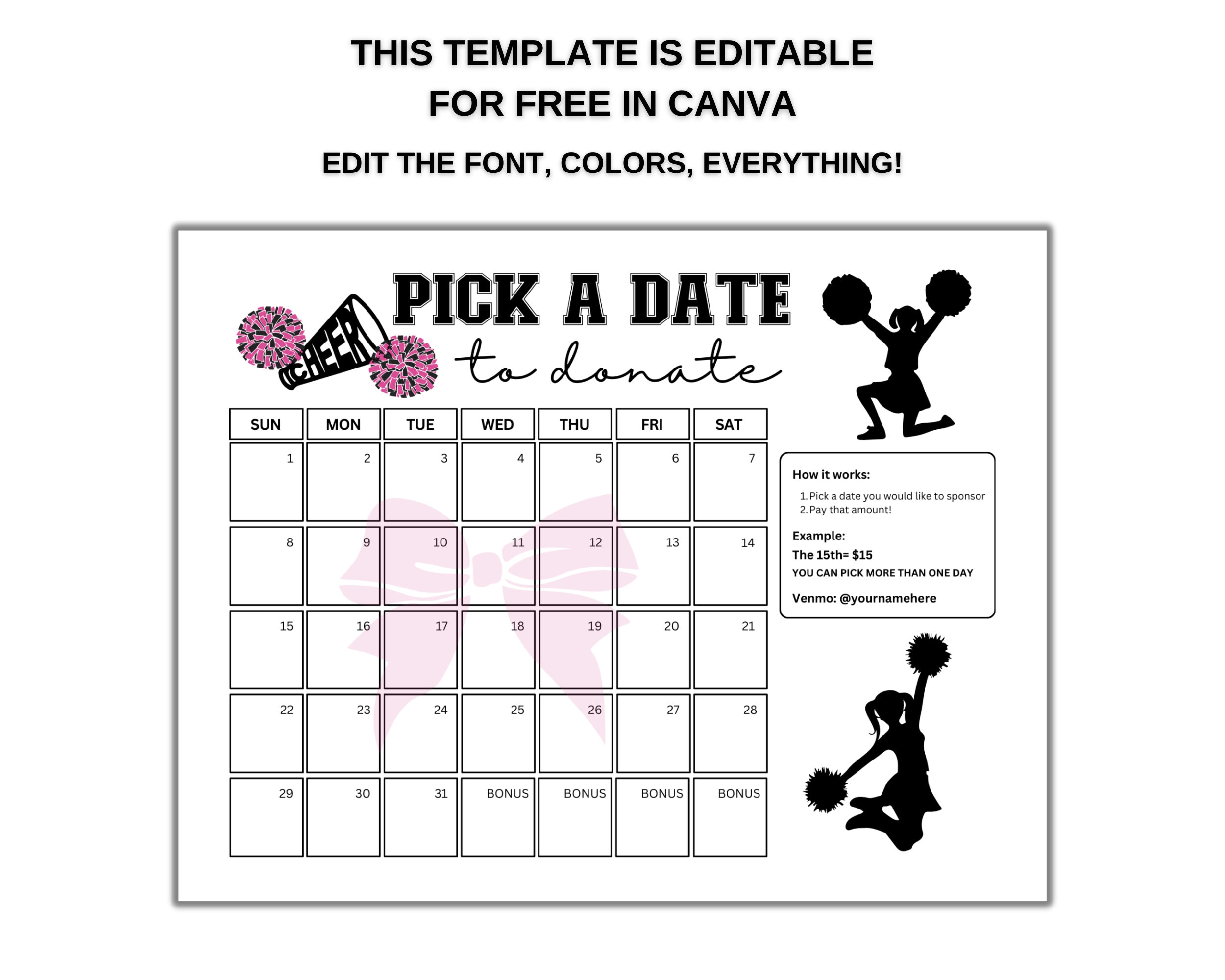 Editable Cheer Pick a Date to Donate, Cheerleading Fundraiser ...