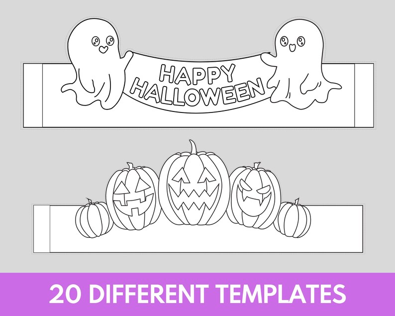 Halloween Paper Crowns, Halloween Coloring Craft, Halloween Party ...