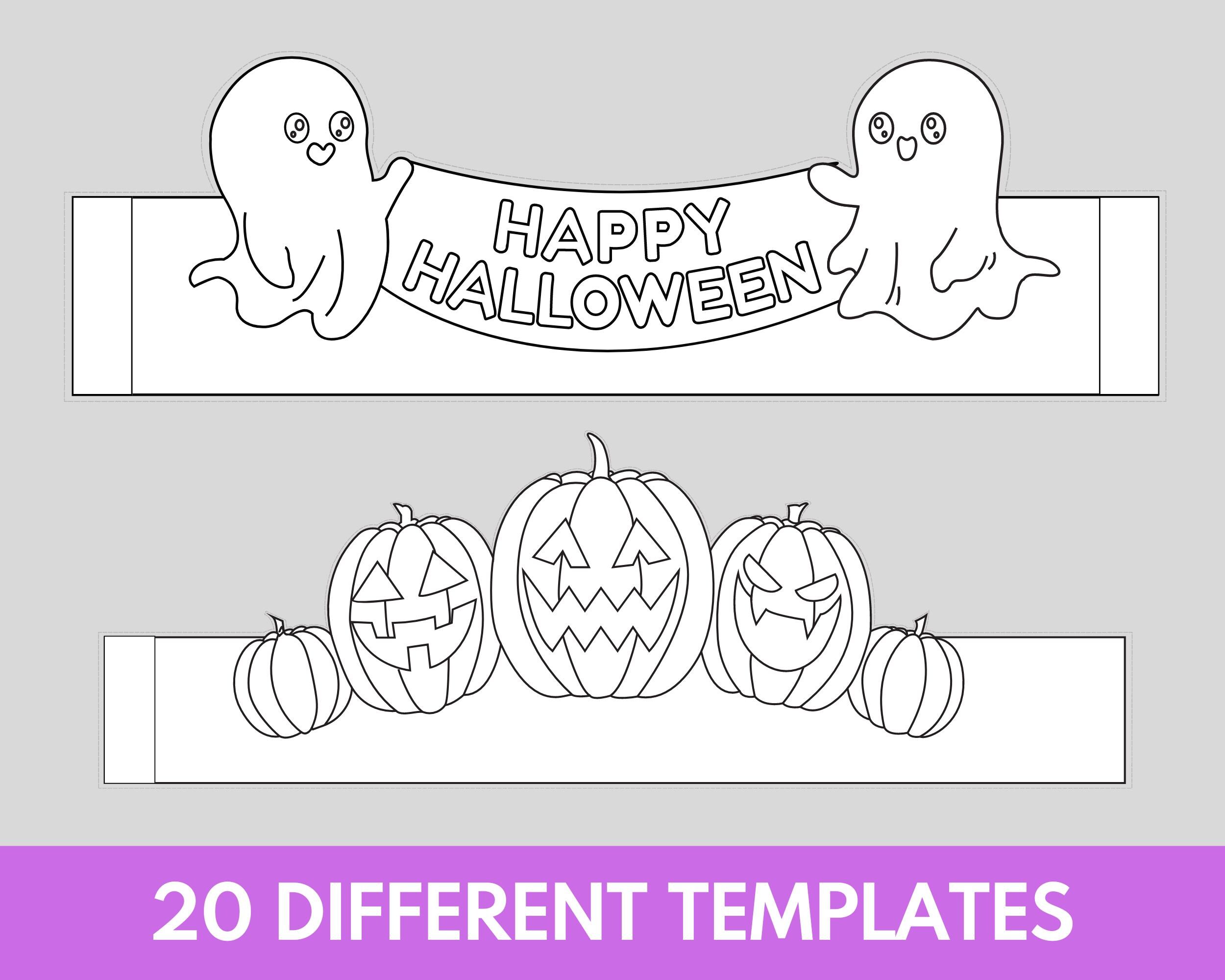 Halloween Paper Crowns, Halloween Coloring Craft, Halloween Party ...