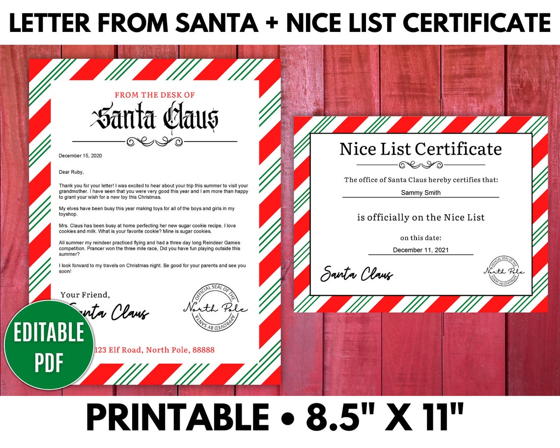 Letter From Santa Editable Letter From Santa Nice List | Etsy