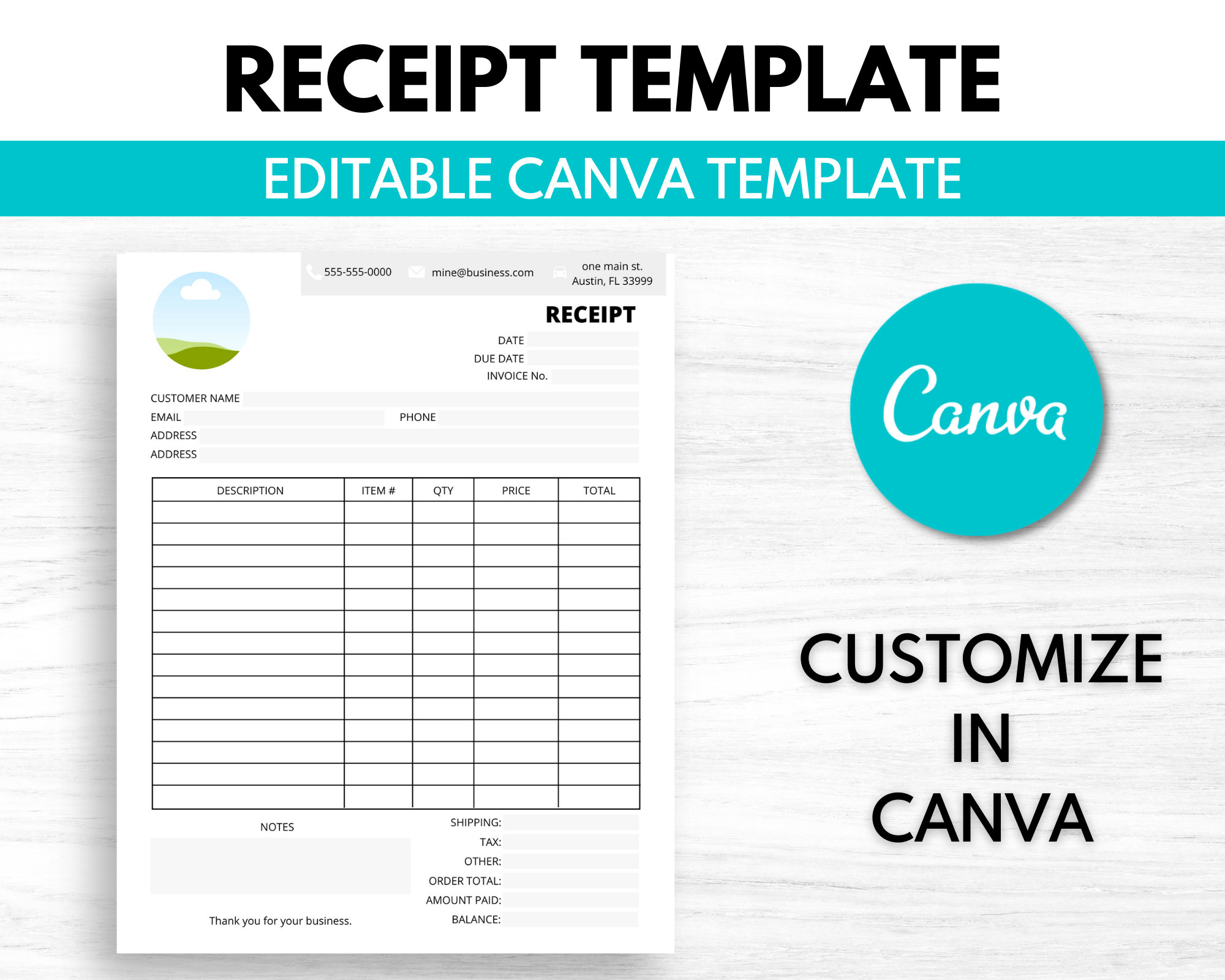 Receipt Template, Receipt of Payment, Custom Receipt Customize in Canva ...