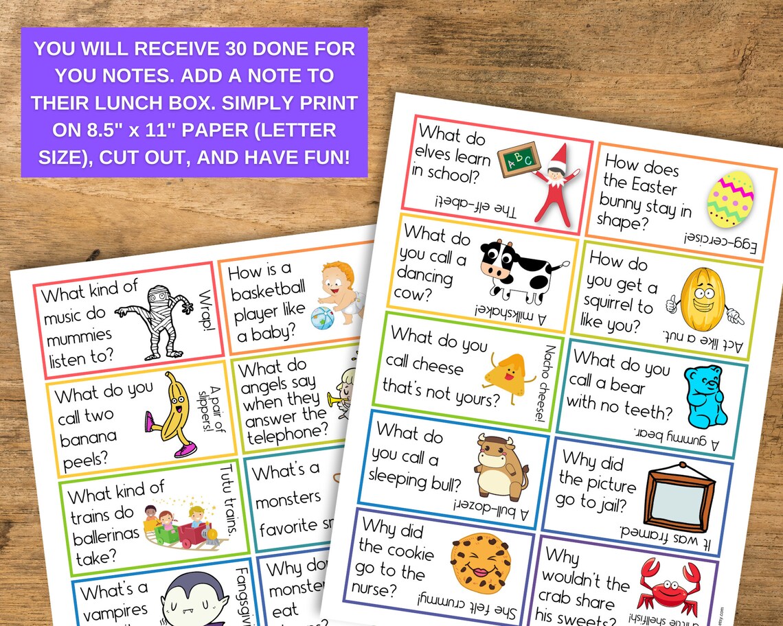 Joke Lunch Box Notes for Kids Lunchbox Notes Lunchbox Note - Etsy