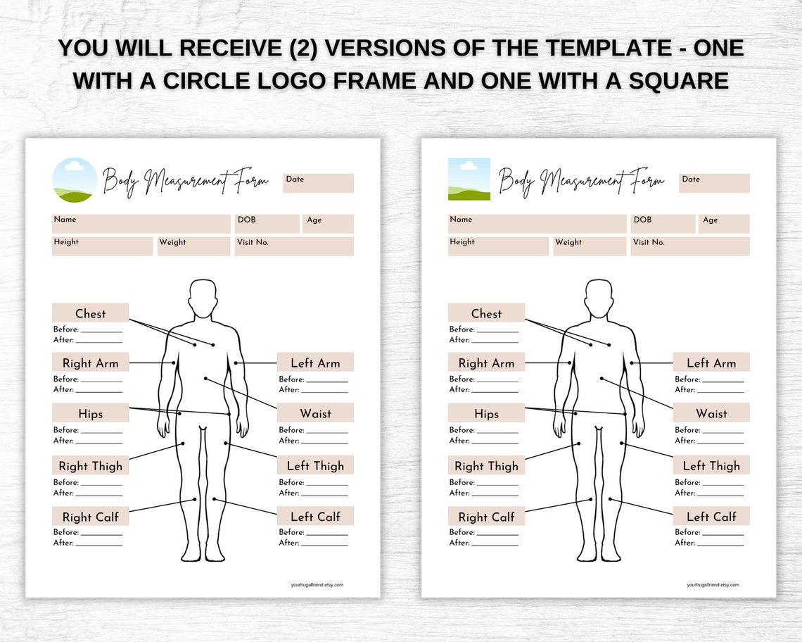 Body Cavitation Consultation Forms, Editable Body Measurement Template ...