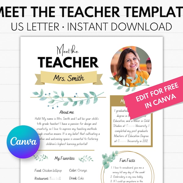 Meet the Teacher Template - Etsy