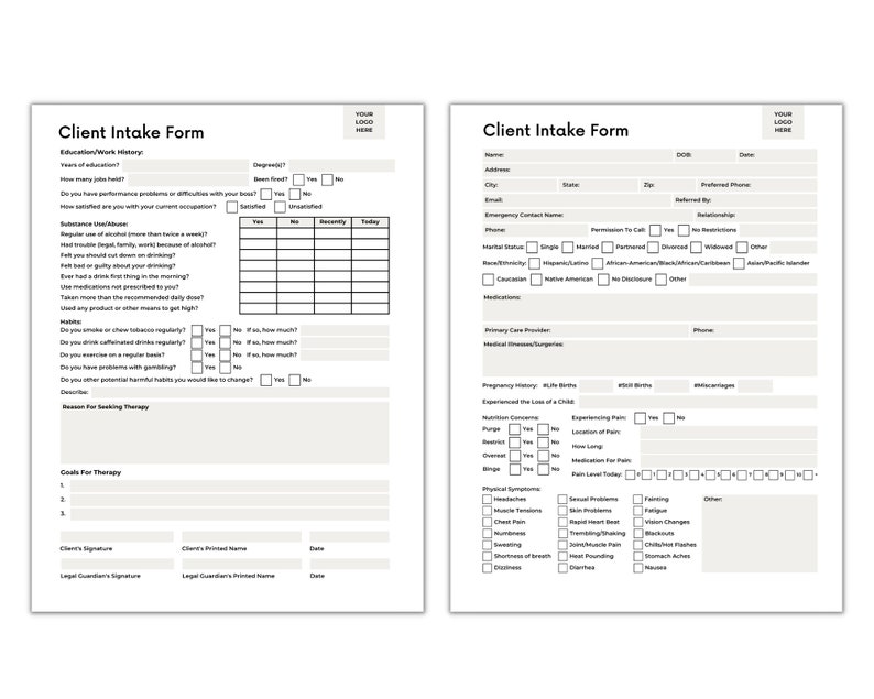 Counseling Intake Form Therapy Client Intake Form Financial - Etsy