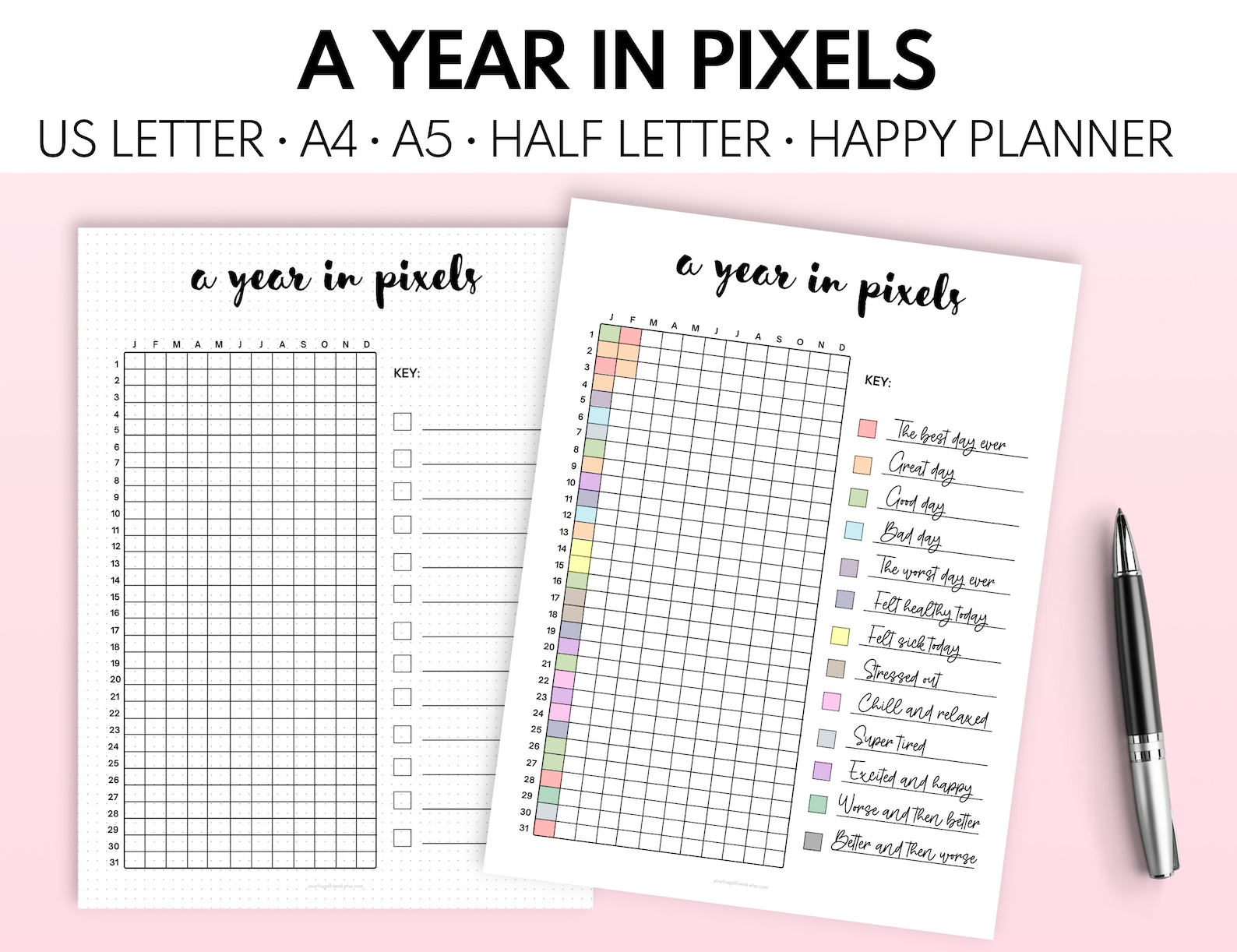A Year in Pixels Printable Mood Tracker Emotion Tracker - Etsy