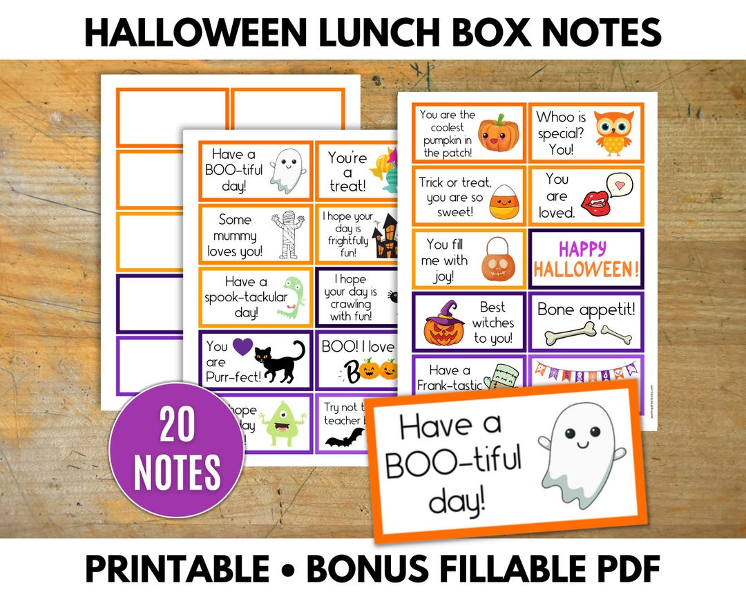 Halloween Lunch Box Notes for Kids, Lunchbox Notes, Lunchbox Note ...