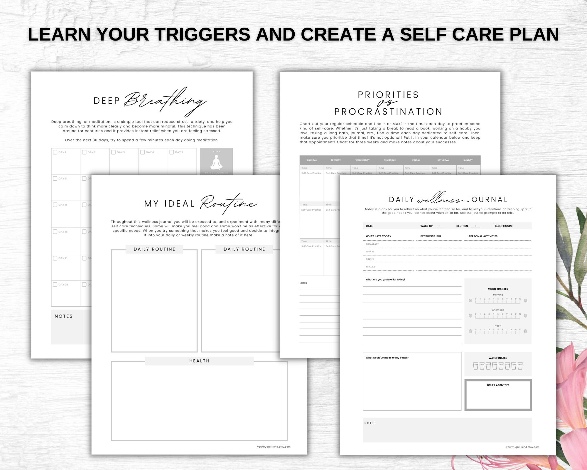 Self Care Template Wellness Planner Mental Health Journal. - Etsy