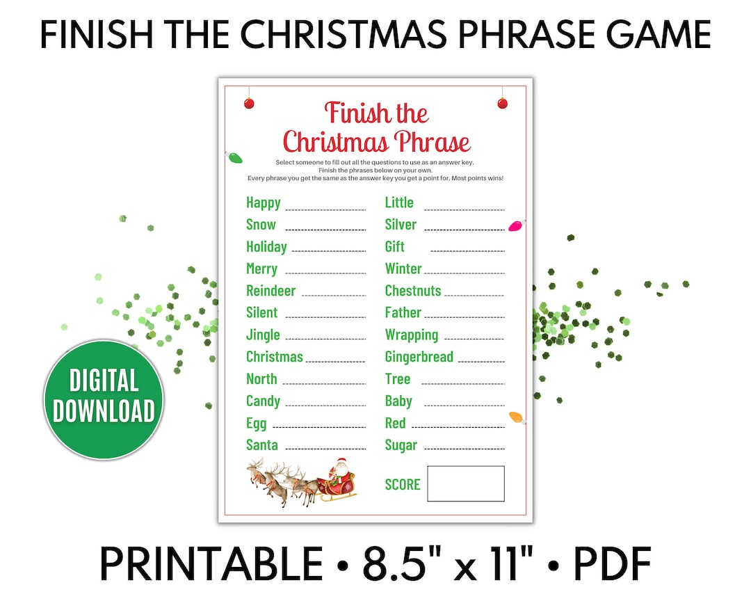 Finish My Phrase Christmas Game - Printable PDF - Etsy