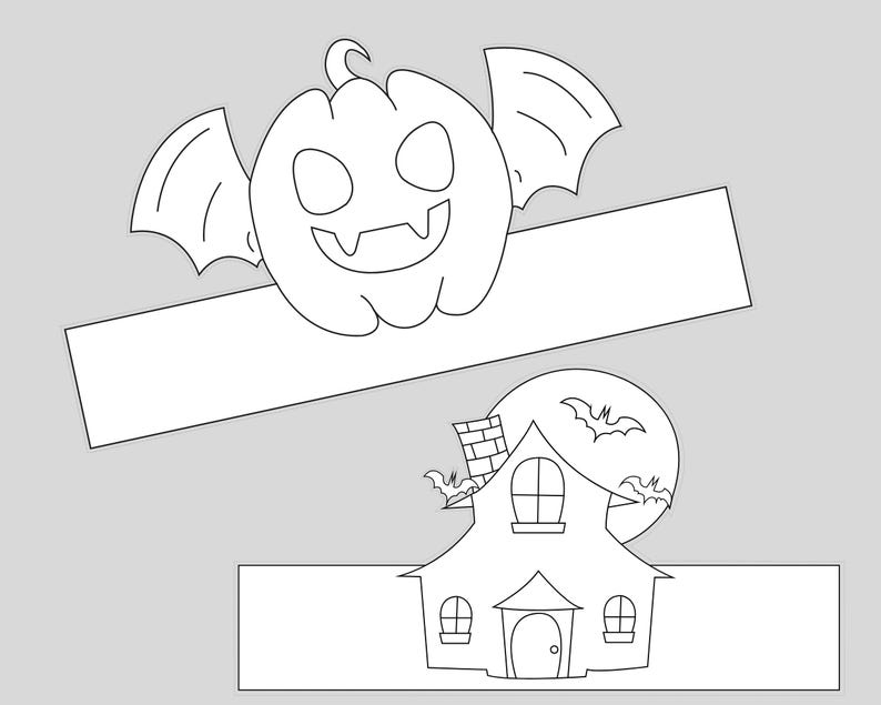 Halloween Paper Crowns, Halloween Coloring Craft, Halloween Party ...