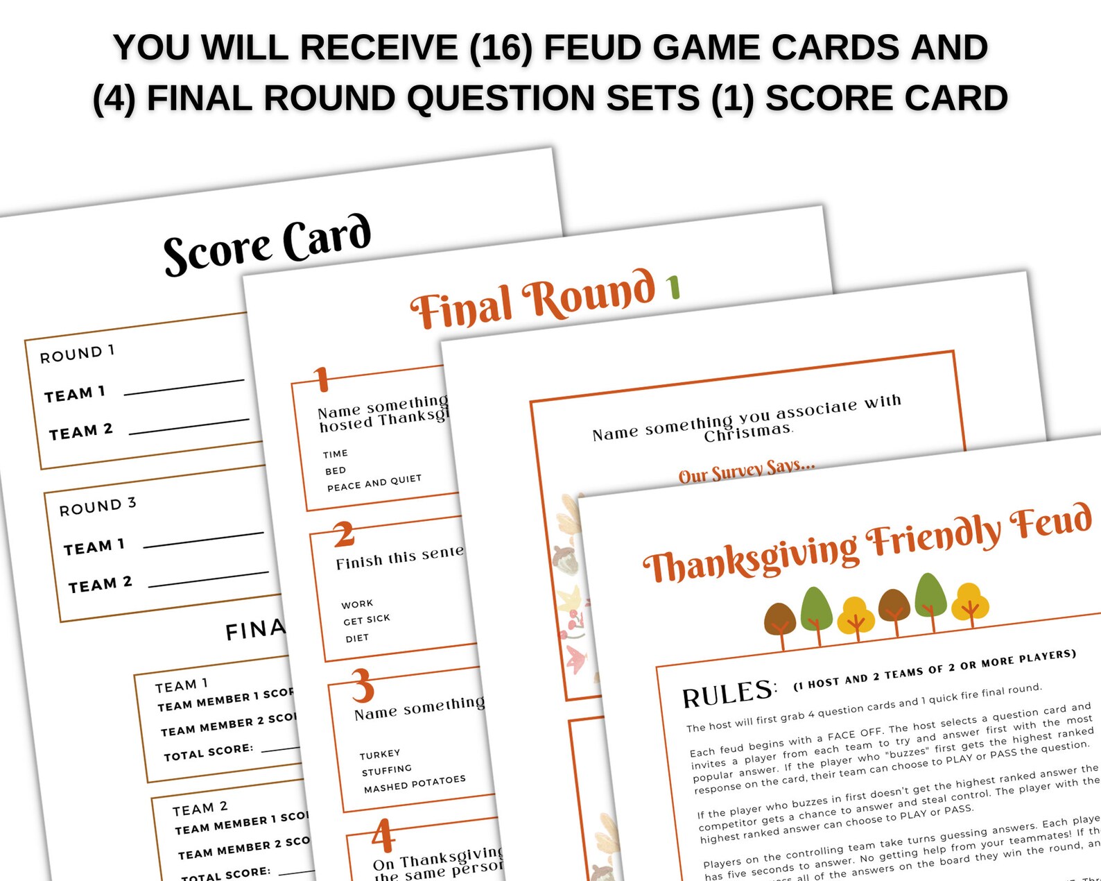 Thanksgiving Feud Game, Friendly Feud, Thanksgiving Party Game, Family ...