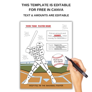 Editable Baseball Player Fill in Fundraiser, Baseball Fundraiser Sheet ...