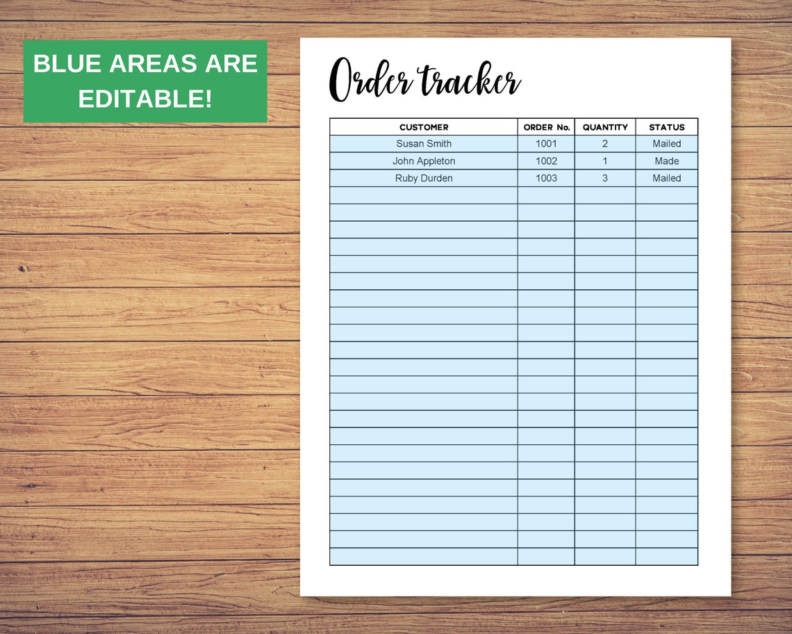 Order Form Tracker Editable, Order Status, Order Tracker Printable ...