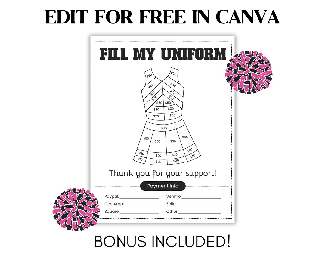 Fill My Uniform, Cheerleading Fundraiser, Fundraiser Form, Cheer Team ...
