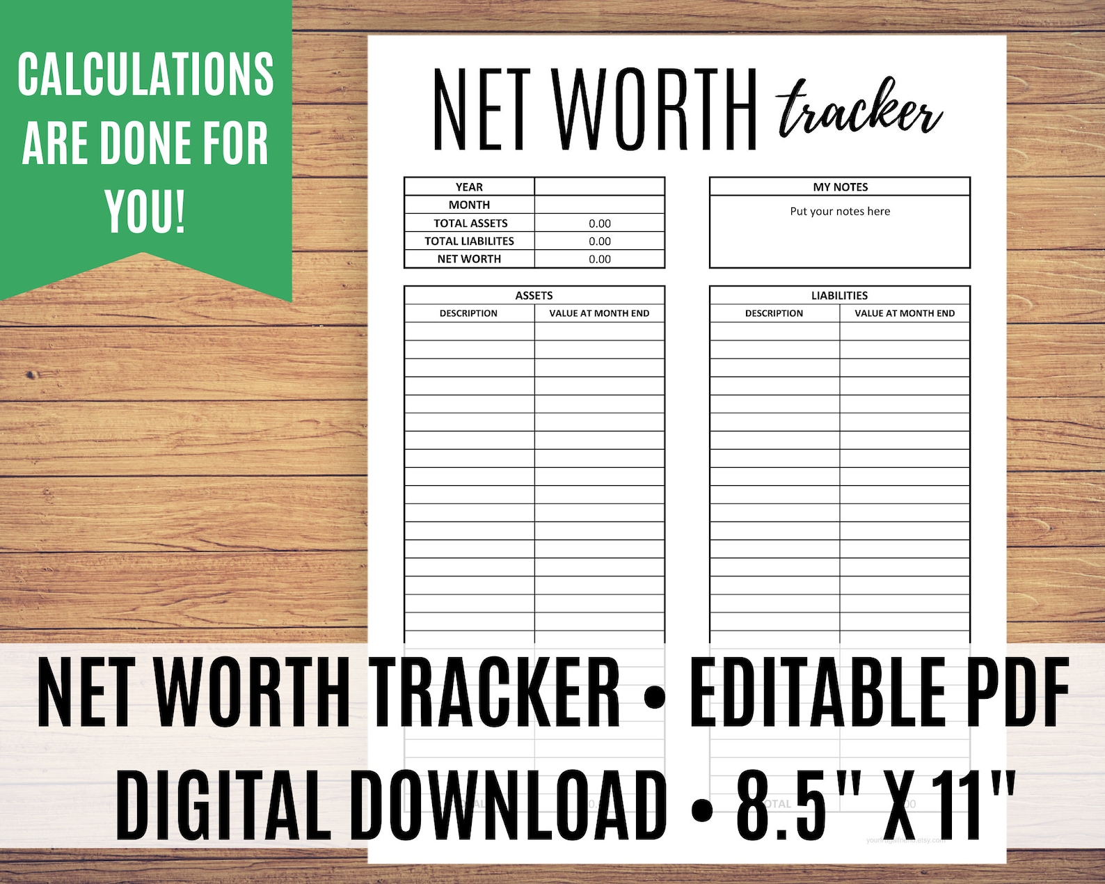 Net Worth Tracker Template Net Worth Annual Worksheet Net - Etsy