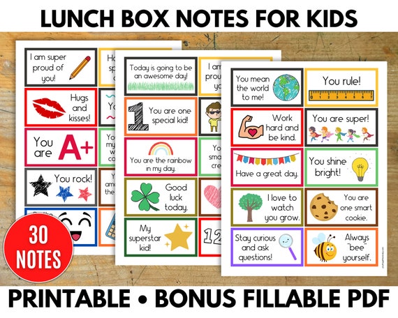 Lunch Box Notes for Kids Lunchbox Notes Lunchbox Note - Etsy