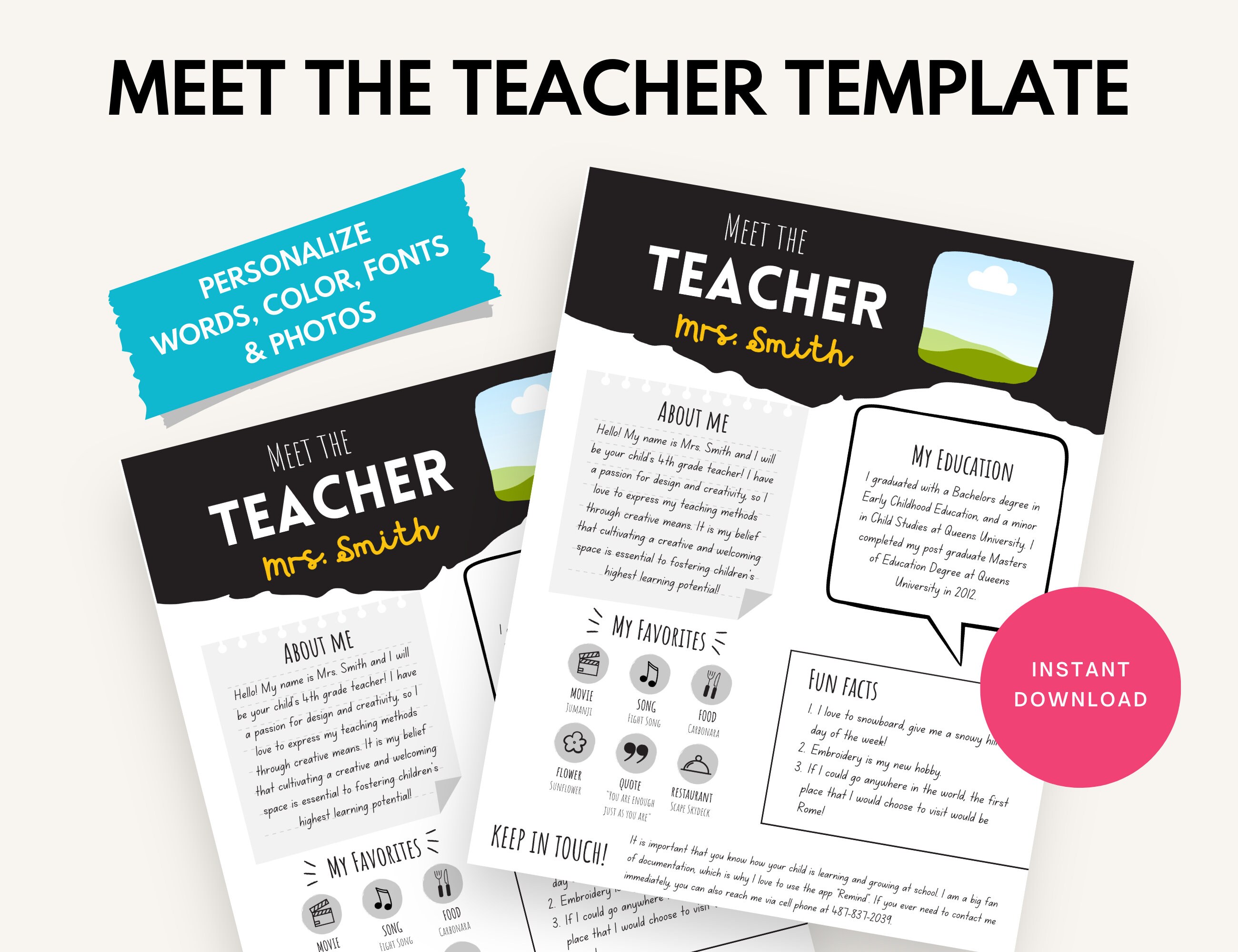 Editable Meet the Teacher Template, Canva Template, All About Me ...