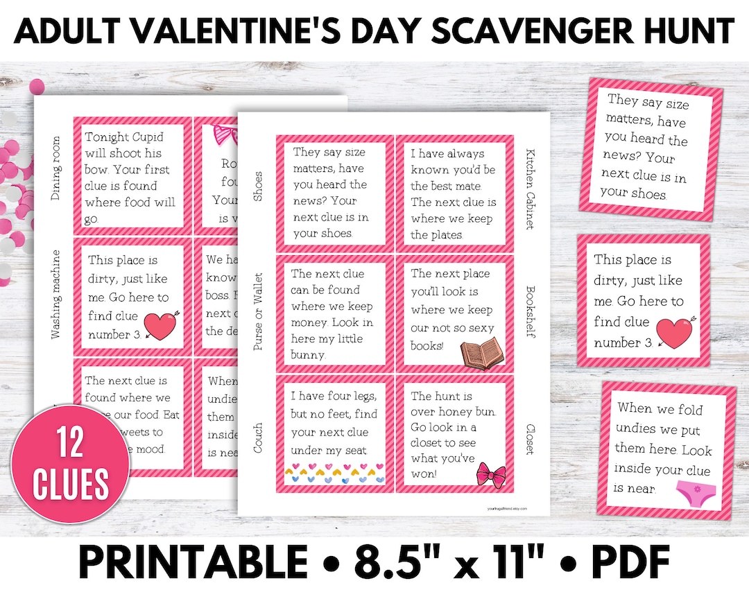 Valentine's Day Scavenger Hunt, Adult Scavenger Hunt Cards, Adult ...