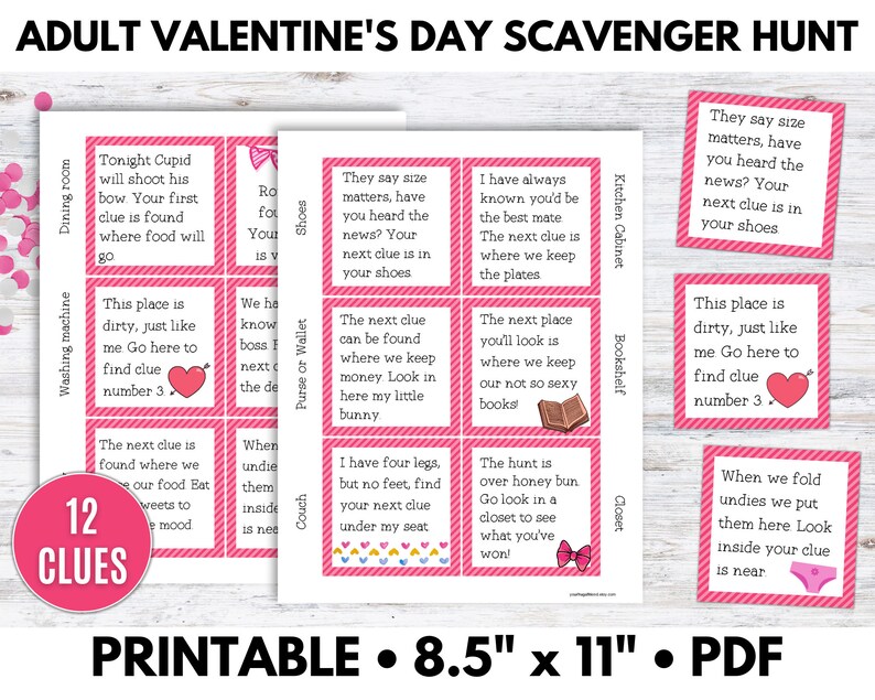 Valentine's Day Scavenger Hunt, Adult Scavenger Hunt Cards, Adult ...