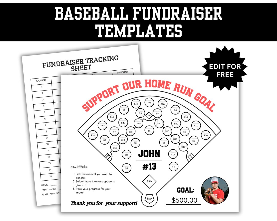 Editable Baseball Player Fill in Fundraiser, Baseball Fundraiser Sheet ...