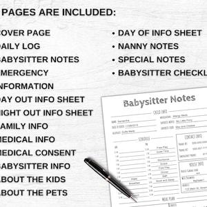 Babysitter Planner, Babysitter Information, Babysitter Binder, Nanny ...