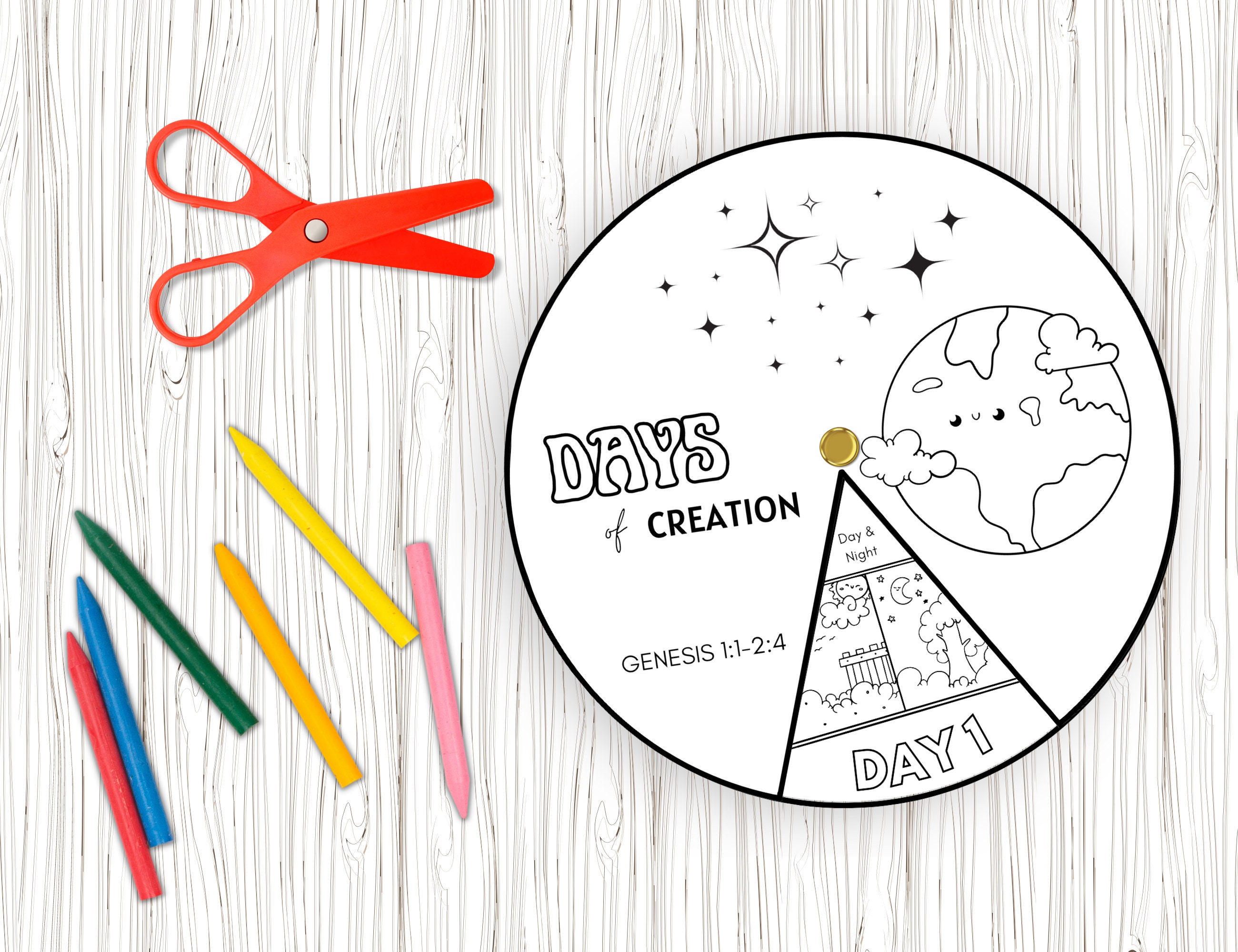 Days of Creation Coloring Wheel Sunday School Activity - Etsy