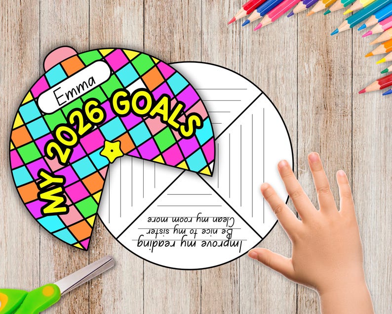 2026 New Year Goal Setting Worksheet for Kids, Disco Ball Craft, New ...