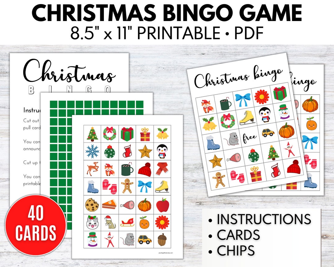 Christmas Printable Bingo Cards Includes Calling Card and Chips ...
