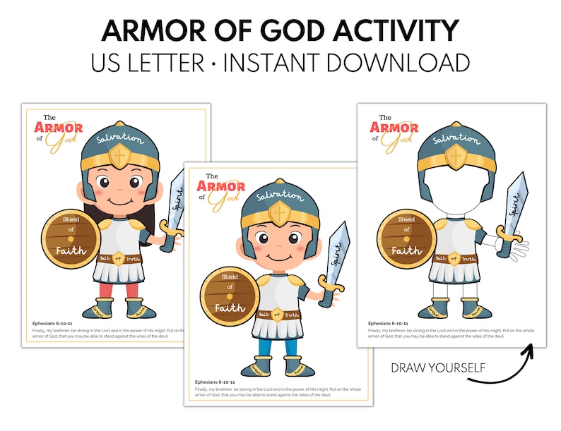 Armor of God Printable Activity Bible Lesson Ephesians - Etsy