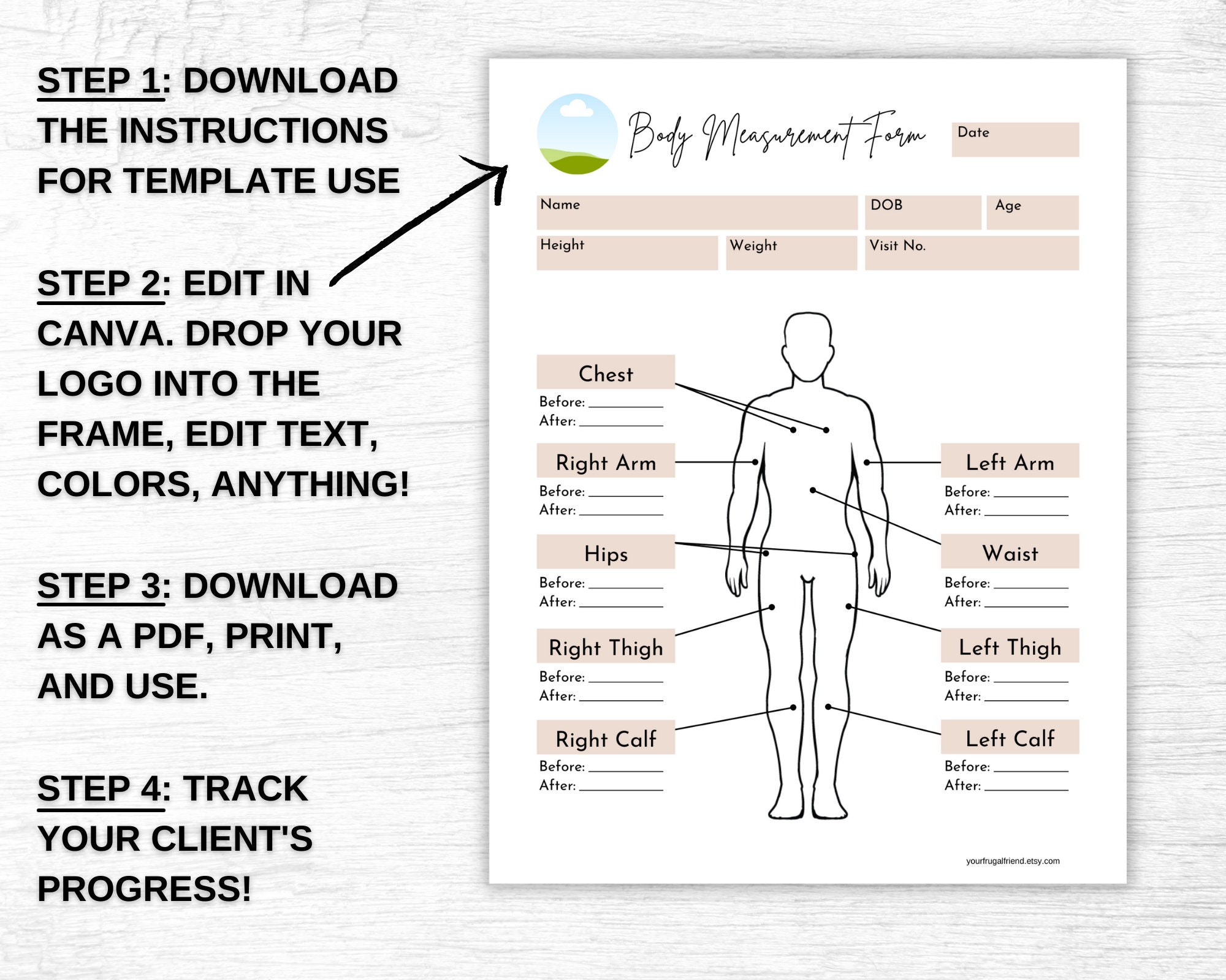 Body Cavitation Consultation Forms, Editable Body Measurement Template ...