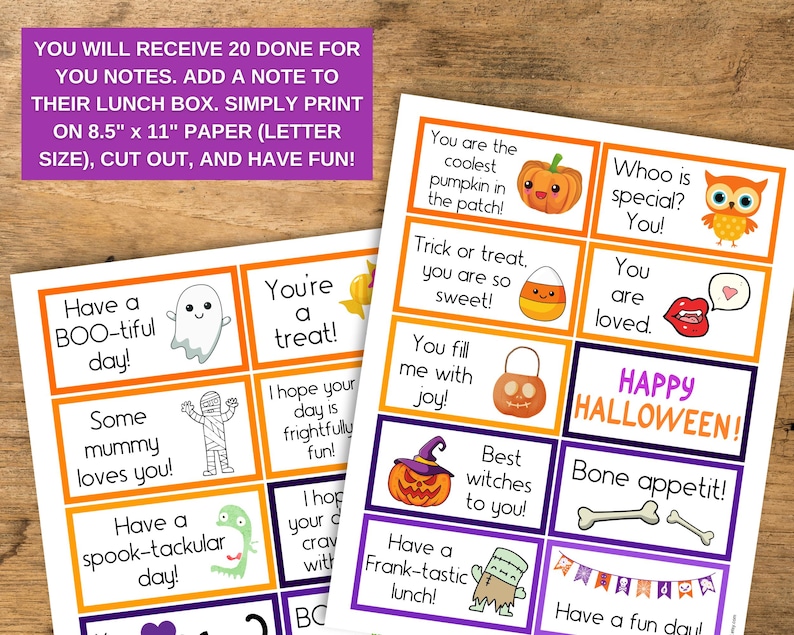 Halloween Lunch Box Notes for Kids, Lunchbox Notes, Lunchbox Note ...