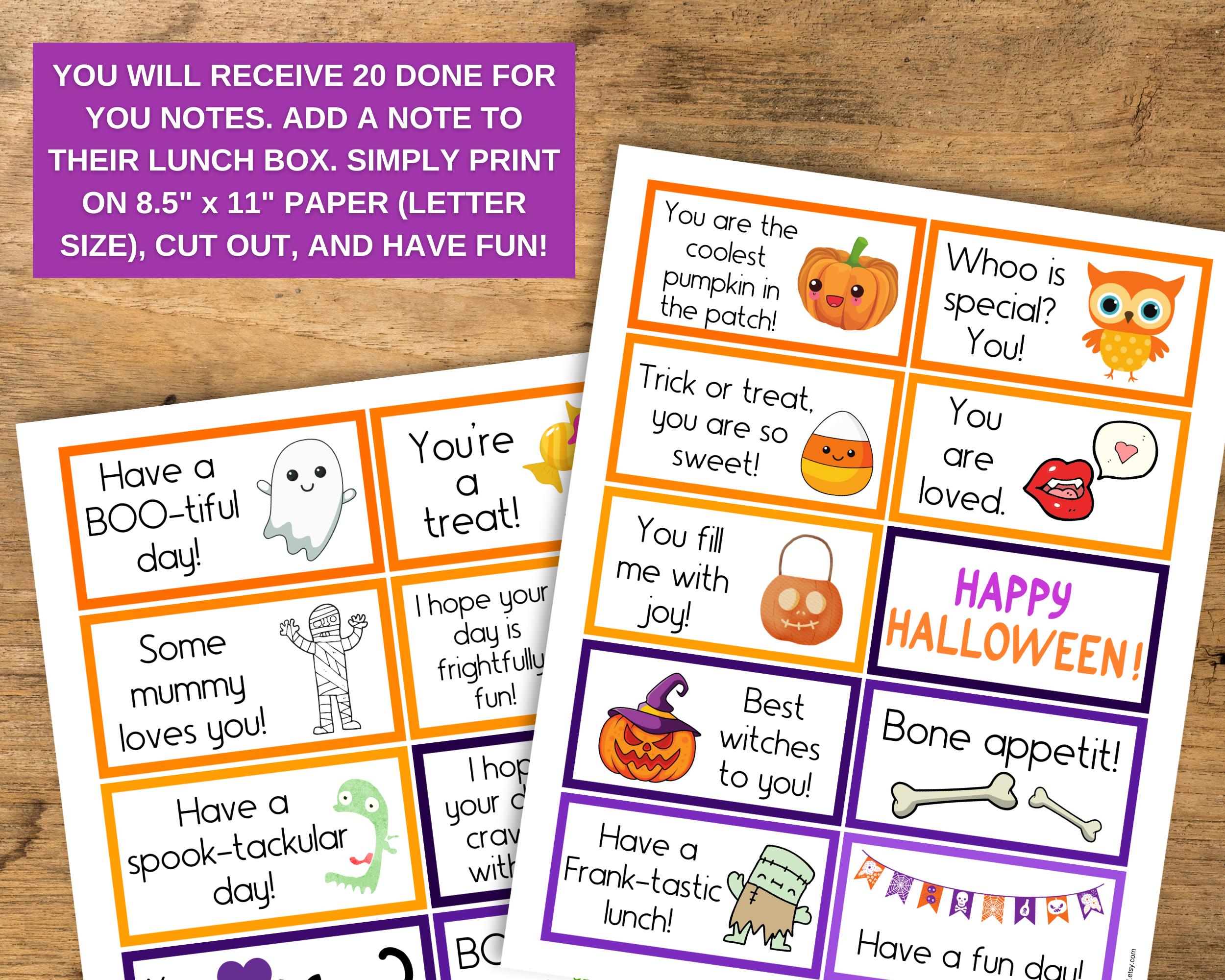 Halloween Lunch Box Notes for Kids, Lunchbox Notes, Lunchbox Note ...