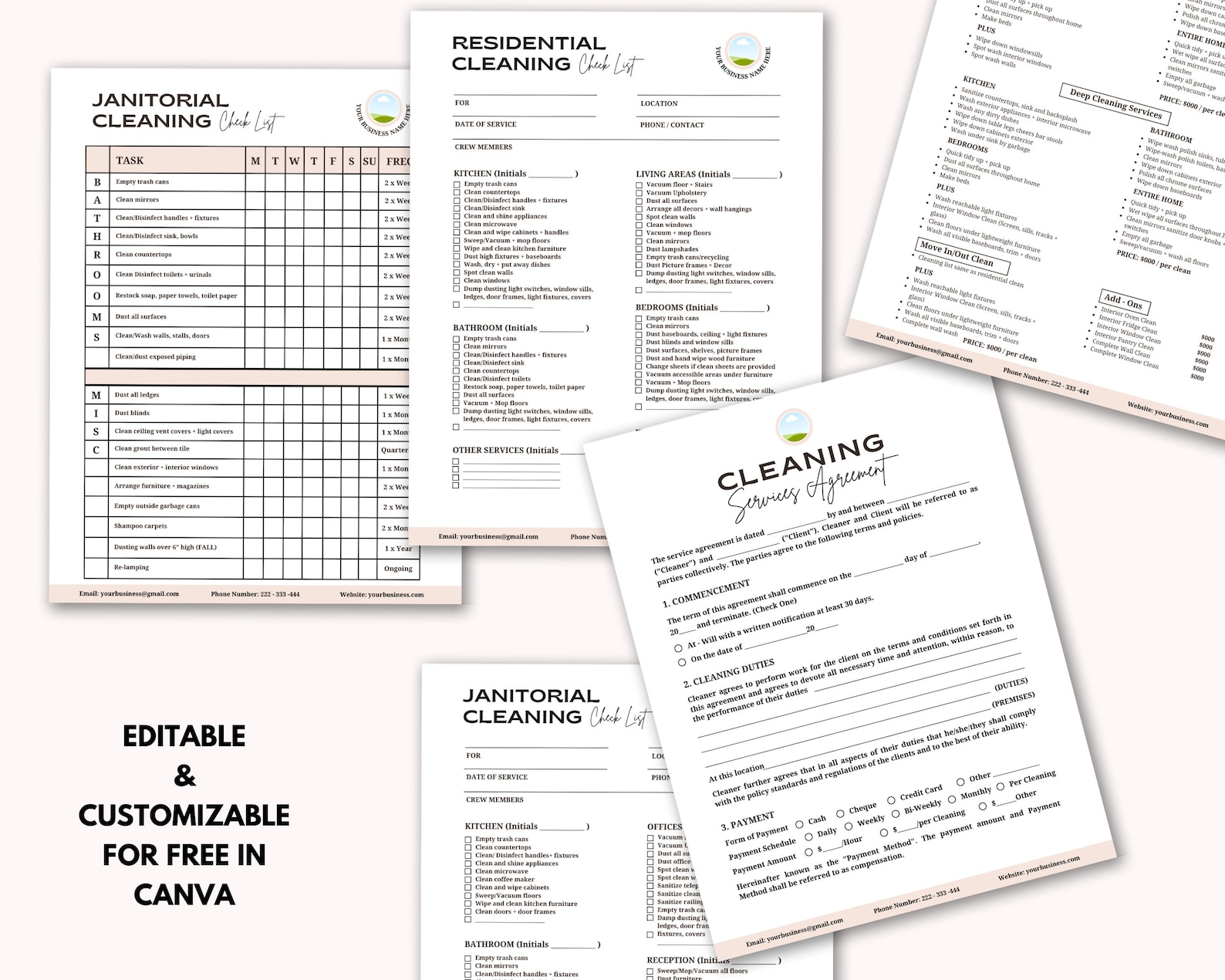 Cleaning Business Document Bundle, Editable Cleaning Business Forms ...