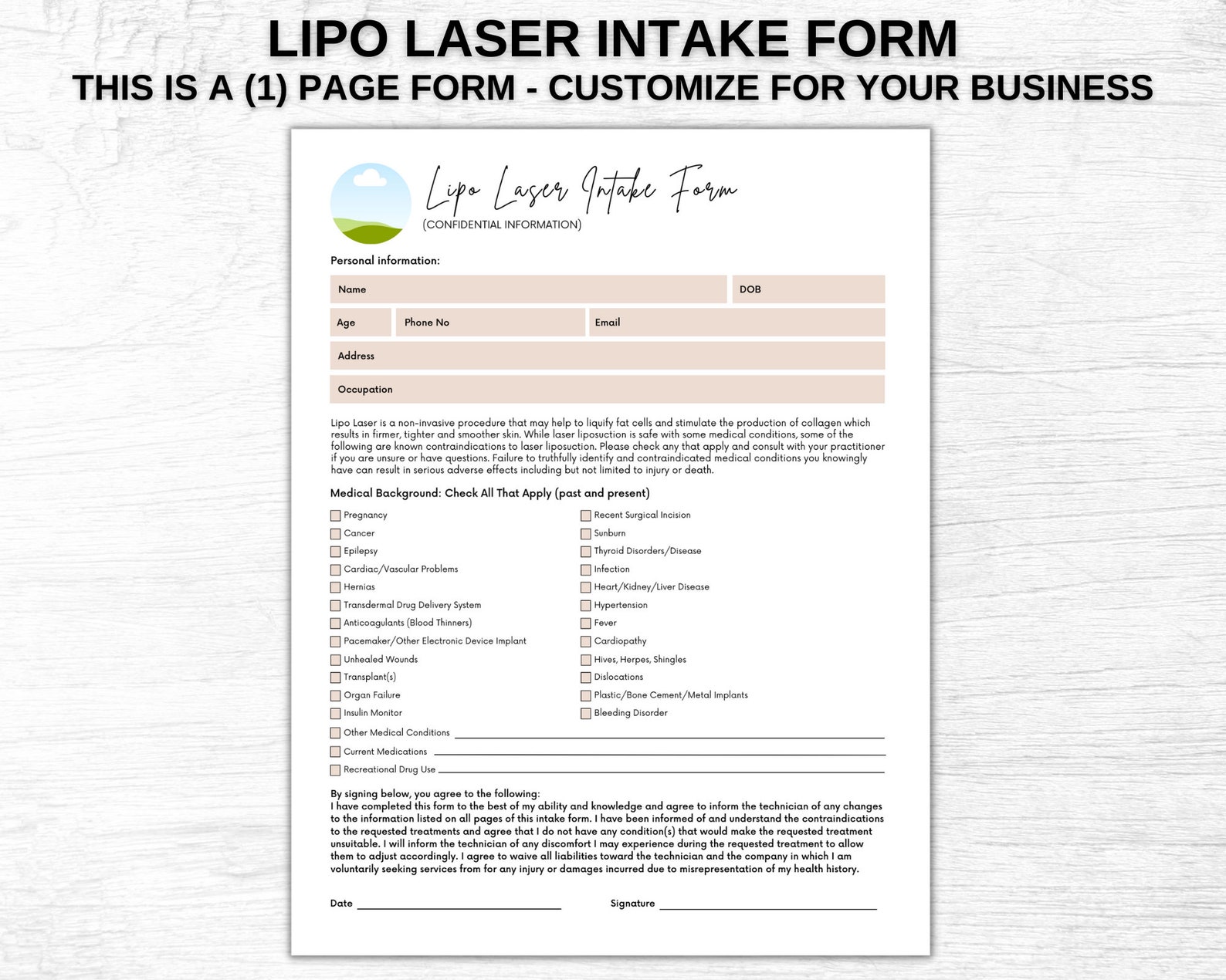 Editable Lipo Laser Form, Body Sculpting Form, Consent Form, Informed ...