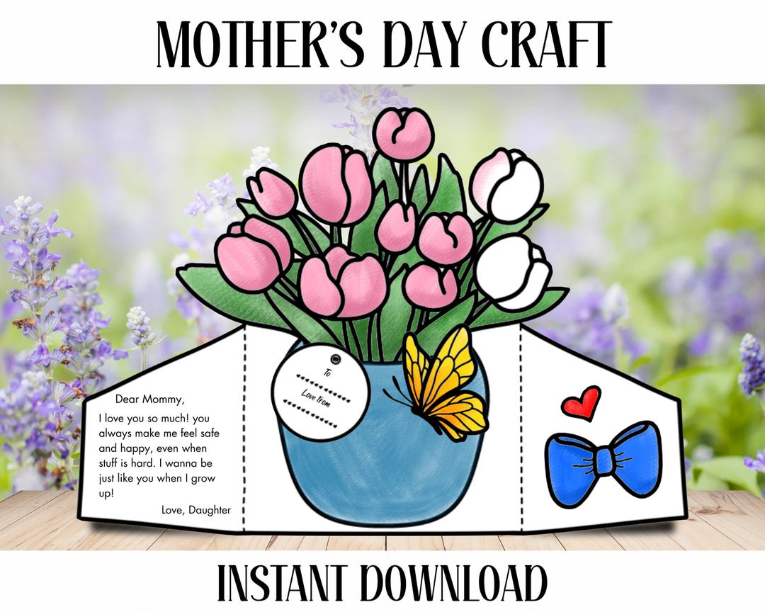 Mothers Day Coloring Card PDF, Mothers Day Card Printable, Tulip ...