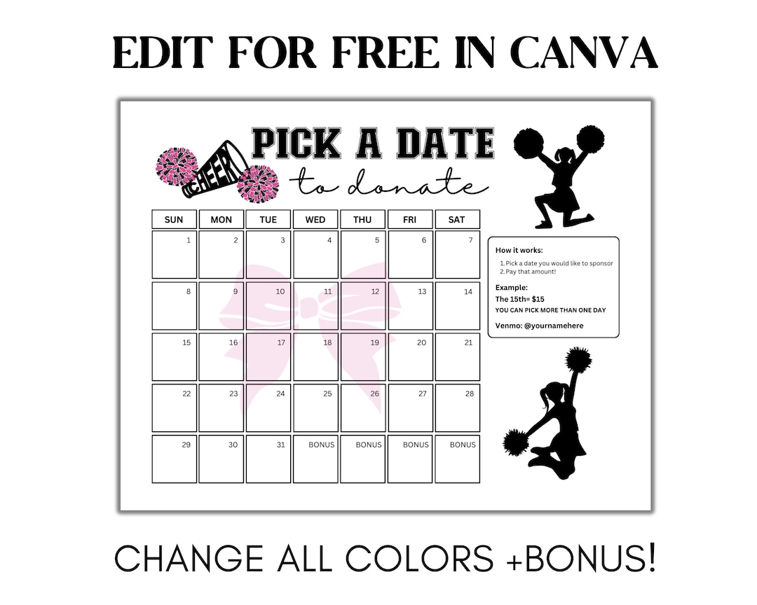 Editable Cheer Pick a Date to Donate, Cheerleading Fundraiser ...