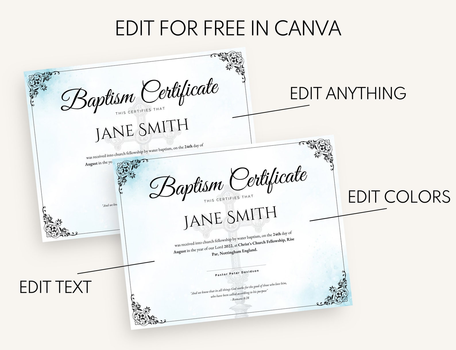 Editable Certificate of Baptism Template, Baptism Certificate, Keepsake ...