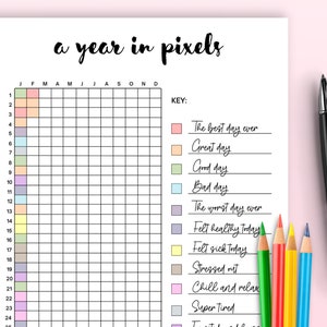 A Year in Pixels Printable, Mood Tracker, Emotion Tracker, Wellness ...