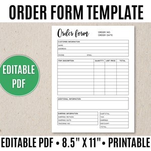 Order Form Template Editable Order Form Printable Editable | Etsy