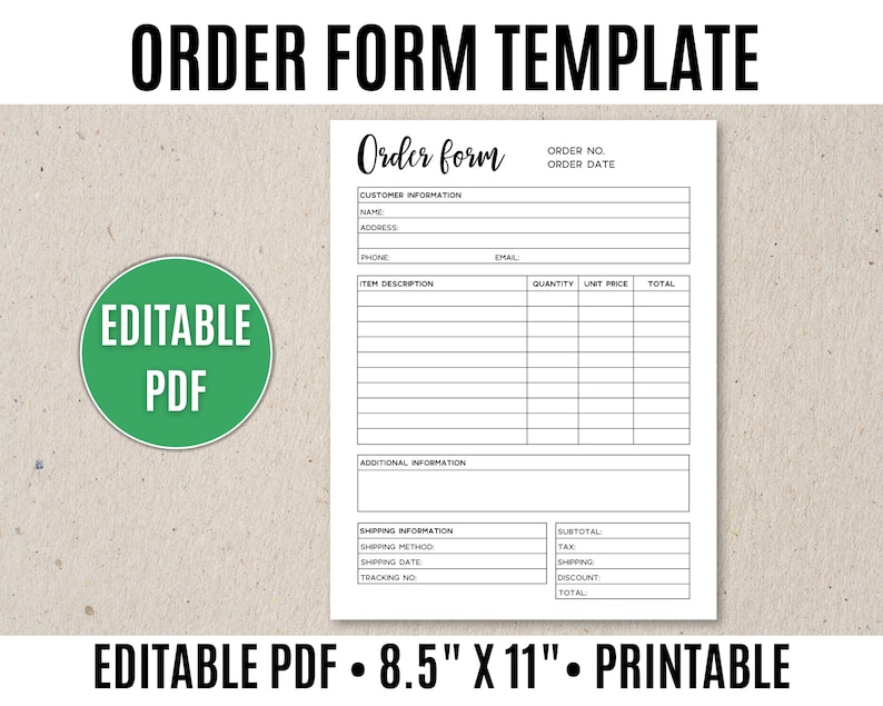 Order Form Template Editable Order Form Printable Editable | Etsy Order Form Template Editable Order Form Printable Editable | Etsy