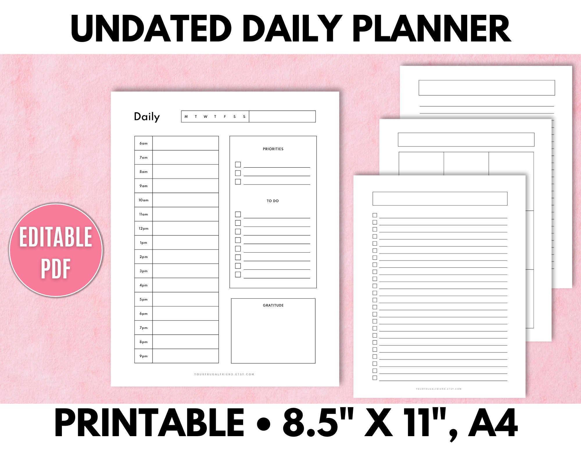 Editable Printable Daily Planner Undated Daily Planner Daily - Etsy